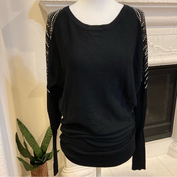 VENUS | Sweaters | Venus Black Rhinestone Top Long Sleeve Sweater Size ...